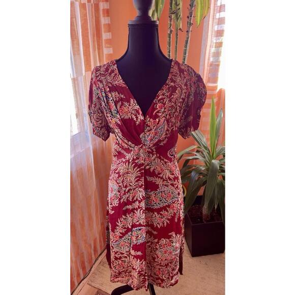 Dresses | Vintage Kamellia Dress Burgundy Paisley Design Large | Poshmark